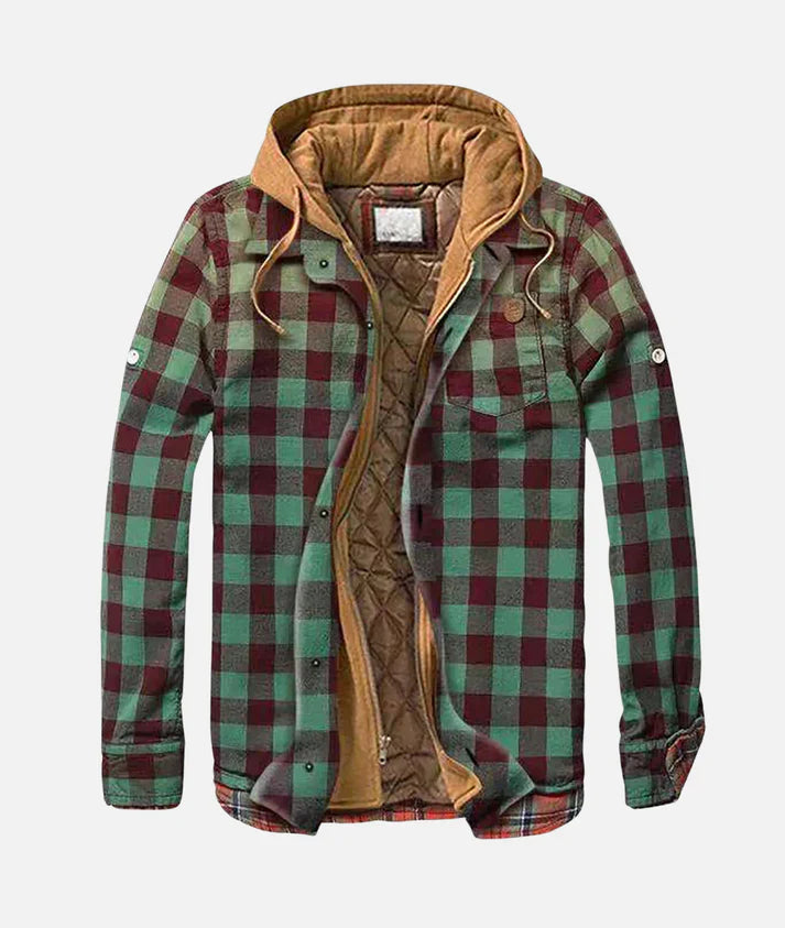 Men’s Quilted Hooded Flannel Jacket Cotton Lined Winter Layer